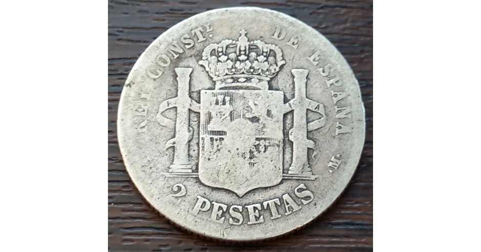 (A996) MONEDA DIN ARGINT SPANIA - 2 PESETAS 1879, REGELE ALFONSO XII ...