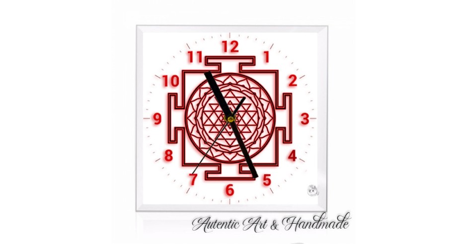 Ceas Feng Shui de birou cu mandala cu Nodul Mistic si Sry Yantra-alb ...