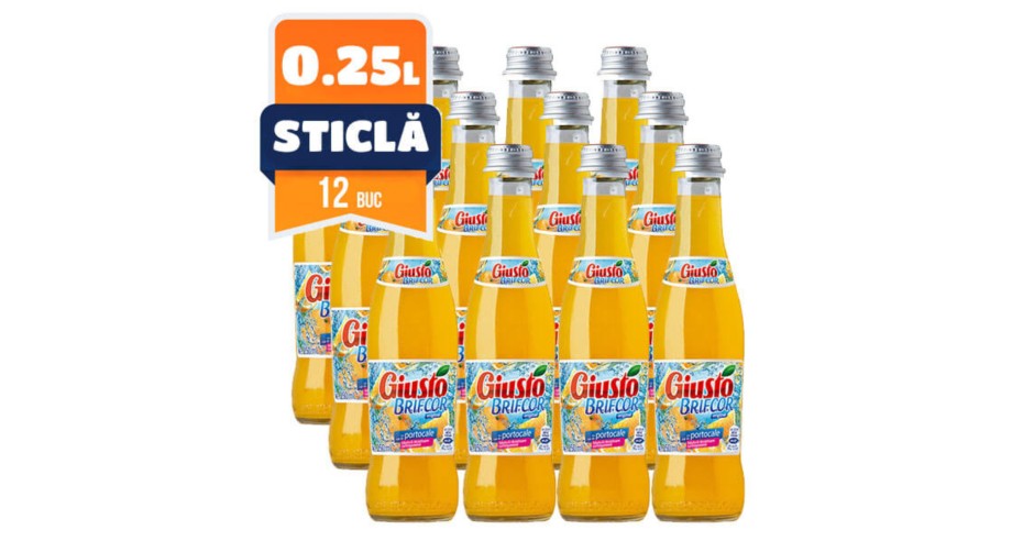 Bax 12 Sticle Suc Brifcor Giusto, 0.25 L, Sticla de Sticla, Suc de ...