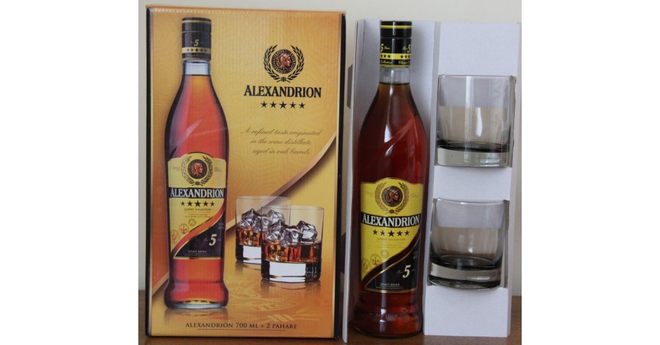 Coniac Alexandrion (5 stele) si set doua pahare | arhiva Okazii.ro