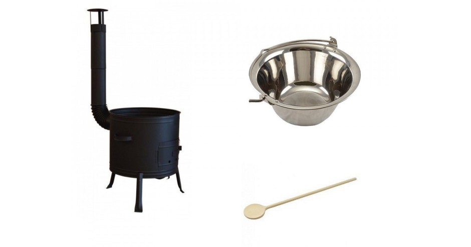 Set ceaun inox 30lit. tip gros cu soba 45cm si lingura de lemn 60cm ...