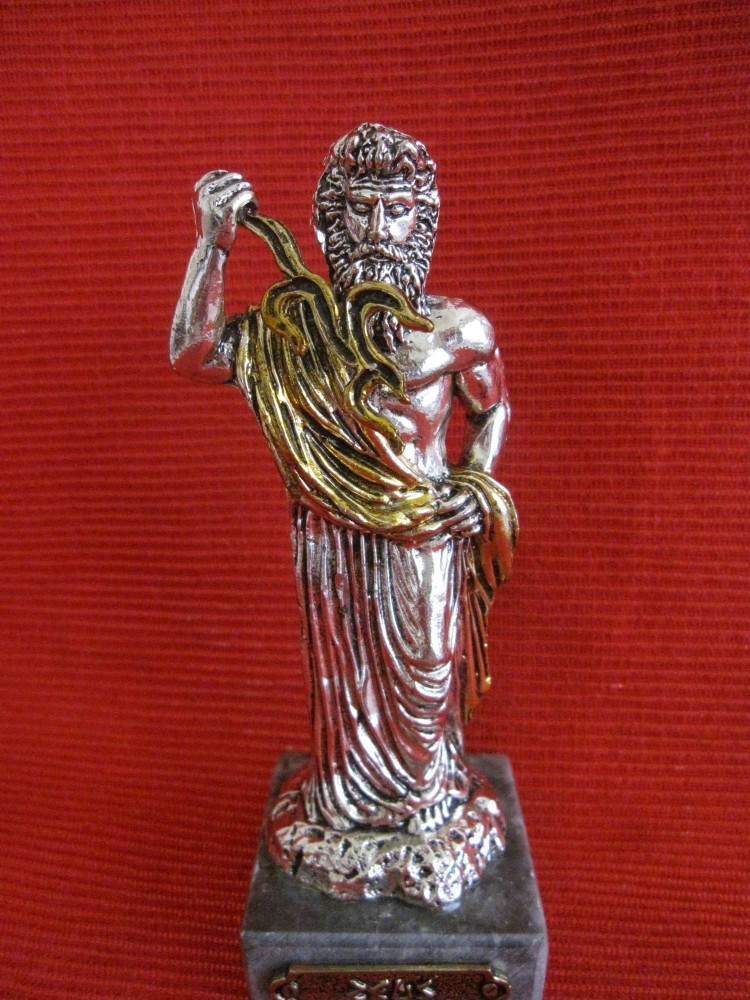 BIBELOU / FIGURINA METAL PLACAT CU ARGINT PE SUPORT MARMURA ZEUS 13.5 ...