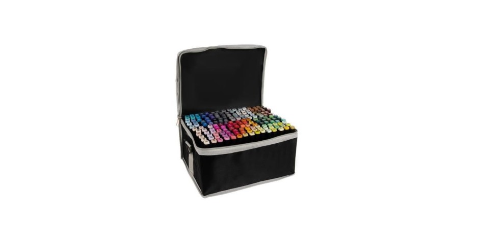 Set markere/carioci, 2 capete, cu geanta, diverse culori, 168 buc ...
