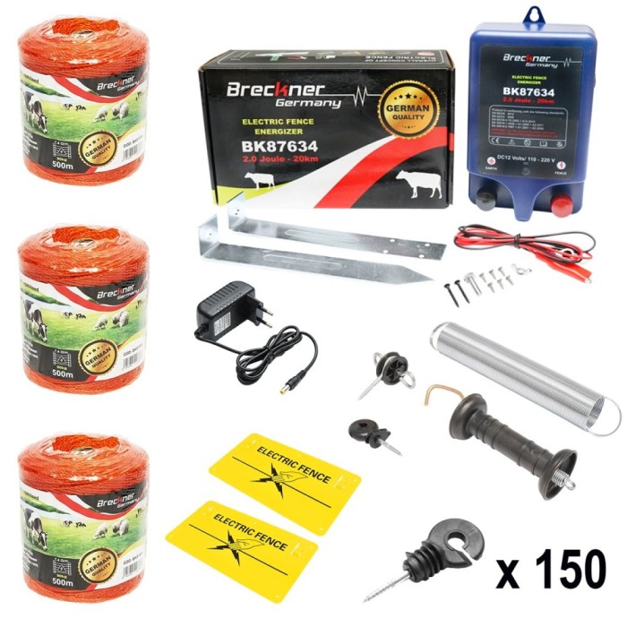 Kit complet gard electric 12/220V, 2 Joule lungime fir 1500m, 150 ...