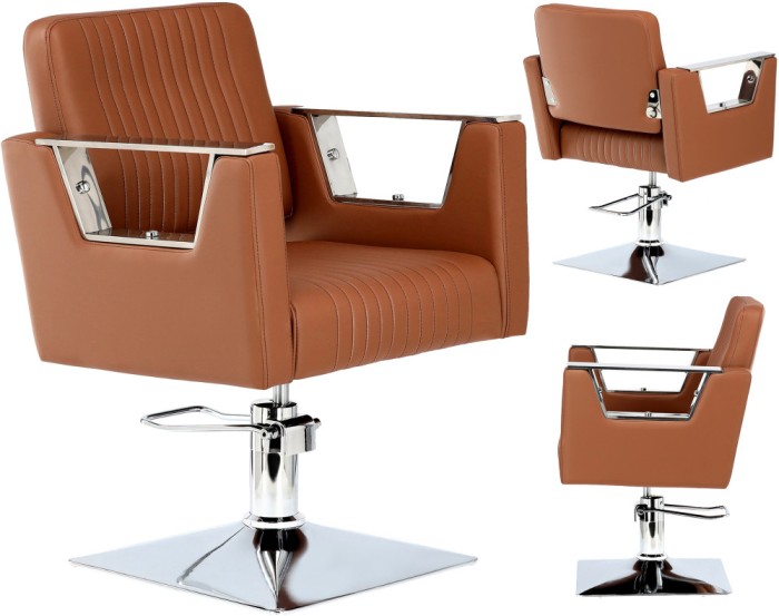 Scaun frizer Kora Brown suport hidraulic pivotant pentru frizerie copie ...