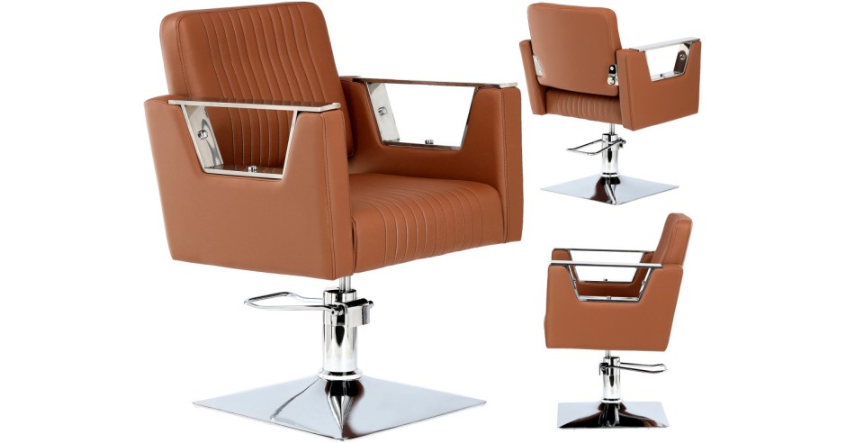 Scaun frizer Kora Brown suport hidraulic pivotant pentru frizerie copie ...