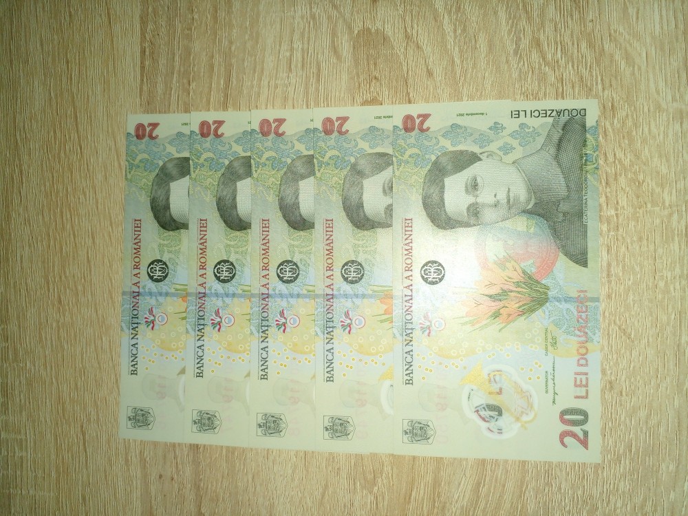Bancnote 20 lei Ecaterina Teodoroiu ,serii consecutive 5 bucati ...