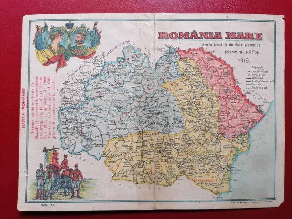 Harta Romania Mare 1919 Regalitate / lipita pe mijloc | arhiva Okazii.ro
