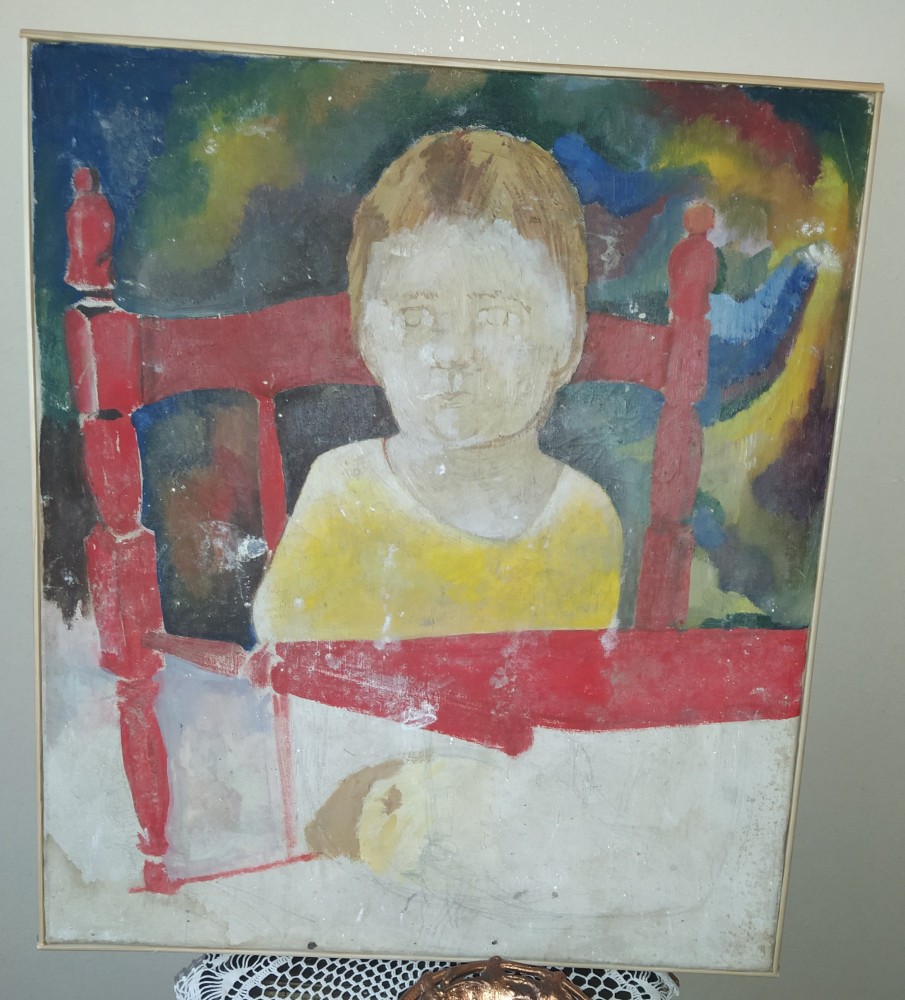 Tablou deosebit - Copil la masa - Pictura ulei pe panza - Anii '50 ...
