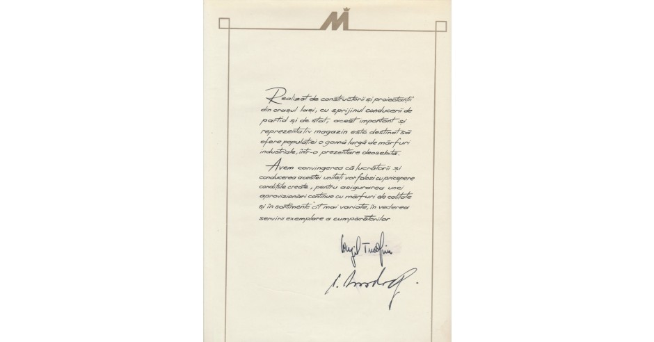 Semnatura Virgil Trofin PCR, inaugurarea Magazinului Universal Moldova ...