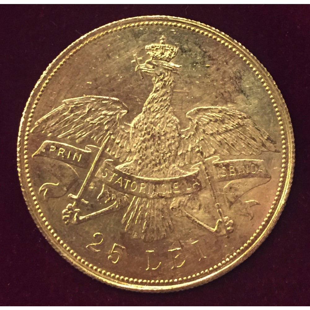 MONEDA VECHE DE COLECTIE AUR 25 LEI / CAROL I / PRIN STATORNICIE LA ...