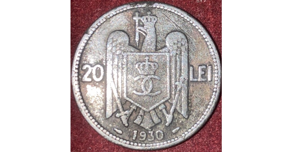 ROMANIA 20 LEI 1930 CAROL II, FALS VECHI de EPOCA/ MONEDA DIN IMAGINI ...