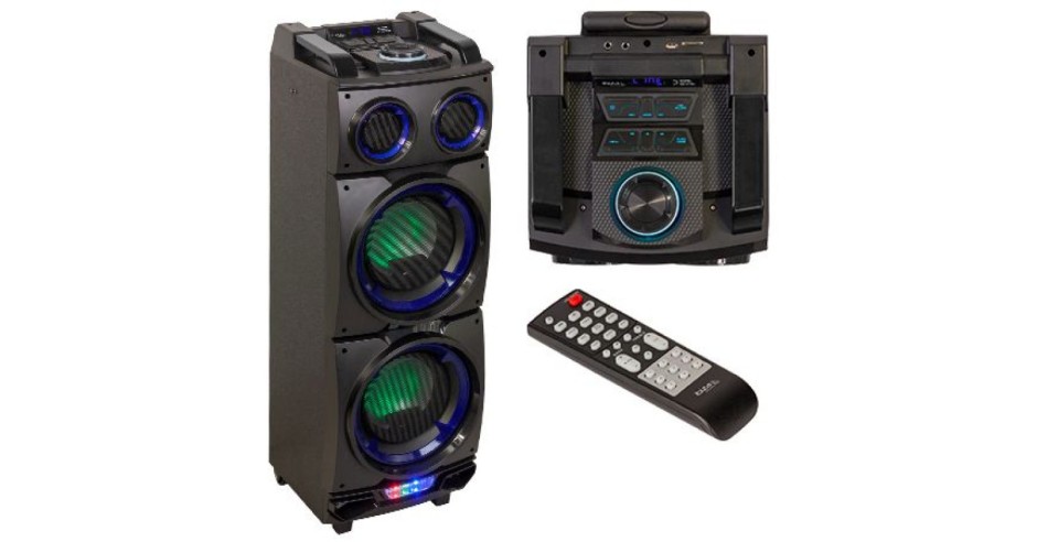 Boxa portabila iluminata Ibiza, 300 W, 12 V, bluetooth, AUX, FM ...