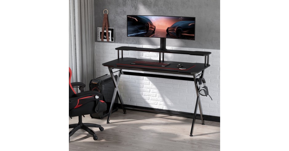 HOMCOM Masa de birou PC Gaming cu Top Ridicat pentru Monitor si Carlig ...