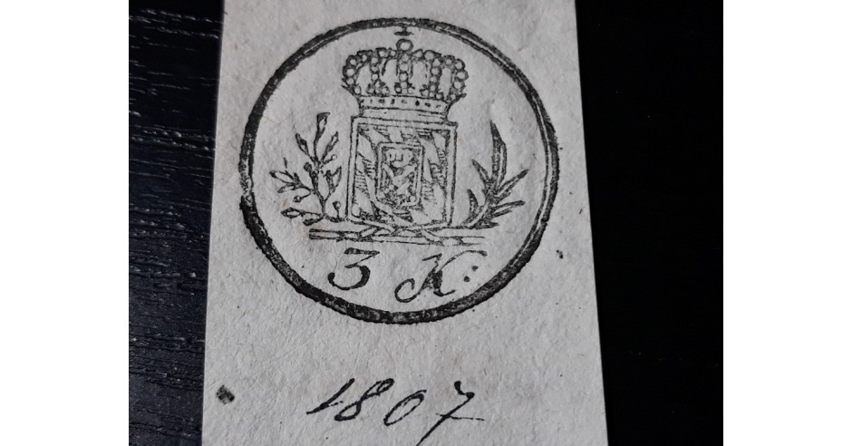 TIMBRU FISCAL VECHI 1807 - STAMPILA FISCALA - 3 KREUZER, Nestampilat ...