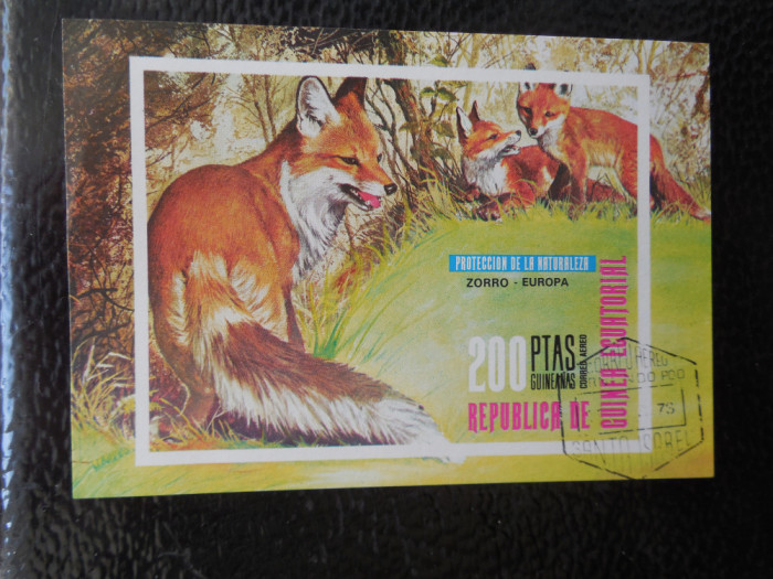 Bloc timbre fauna animale vulpi nestampilat Guinea Ecuatoriala timbre ...