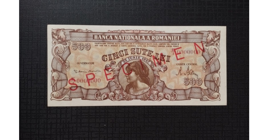 Bancnota România 500 Lei 1947 Cosașul Specimen UNC, Rară! Colecție ...
