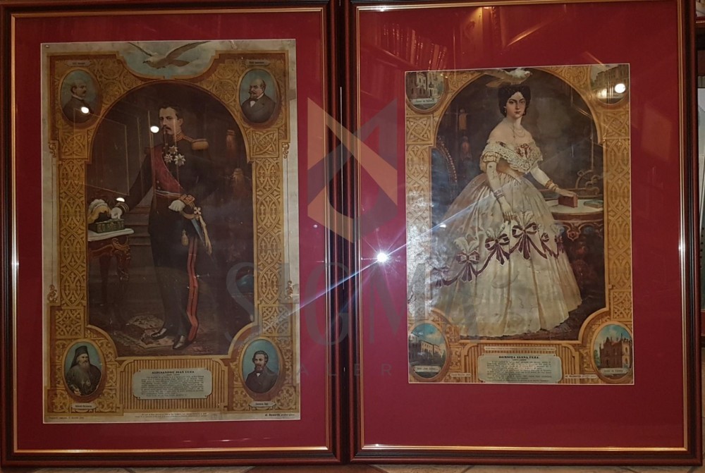 LITOGRAFII (Doua), ALEXANDRU IOAN CUZA si DOAMNA ELENA CUZA, 1909 ...