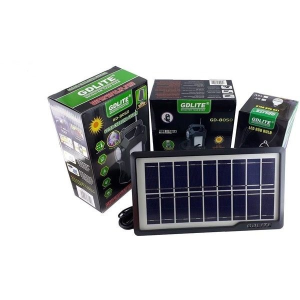 Kit panou solar pentru camping cu 3 becuri, USB, Radio, MP3,GDLITE GD-8050 | Okazii.ro
