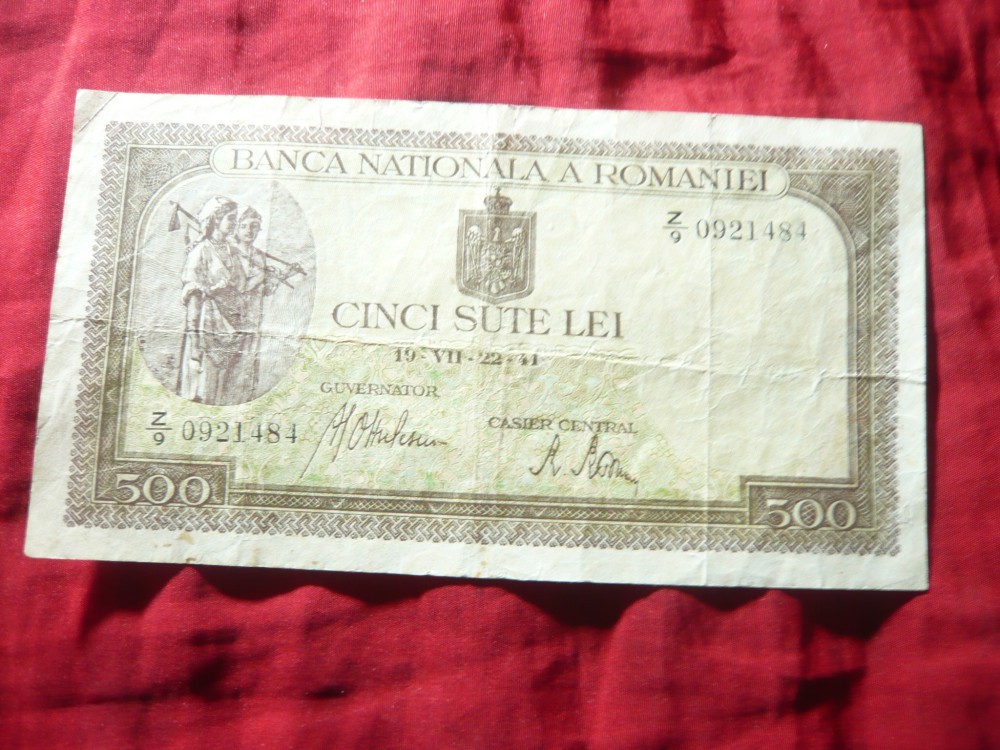 Bancnota Romania - 500 lei 1941 iulie - filigran orizontal ,cal. medie ...