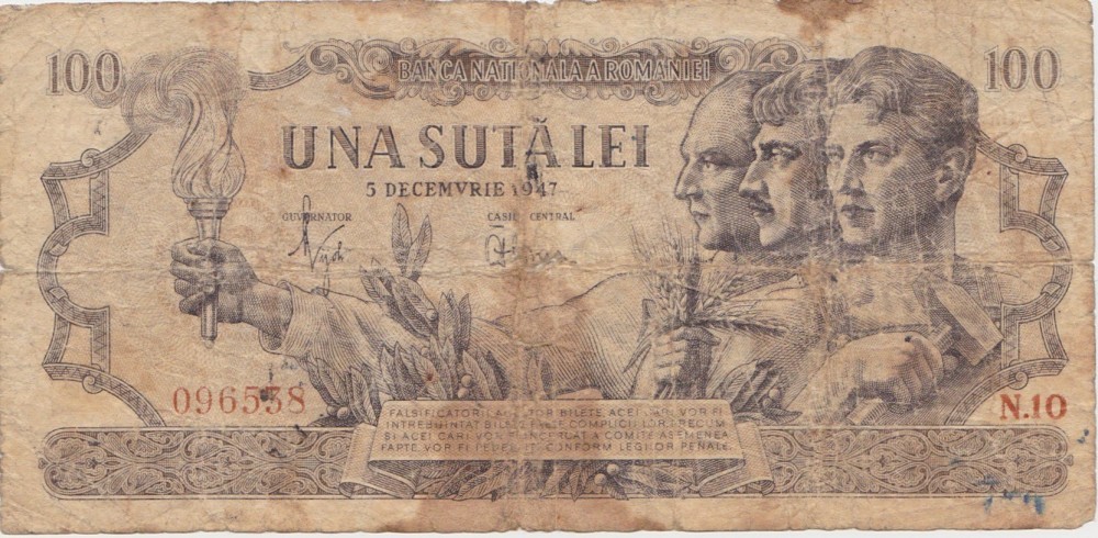 ROMANIA 100 LEI 5 DECEMBRIE 1947 UZATA SERIE N 10 | arhiva Okazii.ro