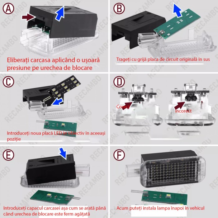 Set de 2 placi cu module LED lumina rosie interior pentru Audi A1, A3 ...