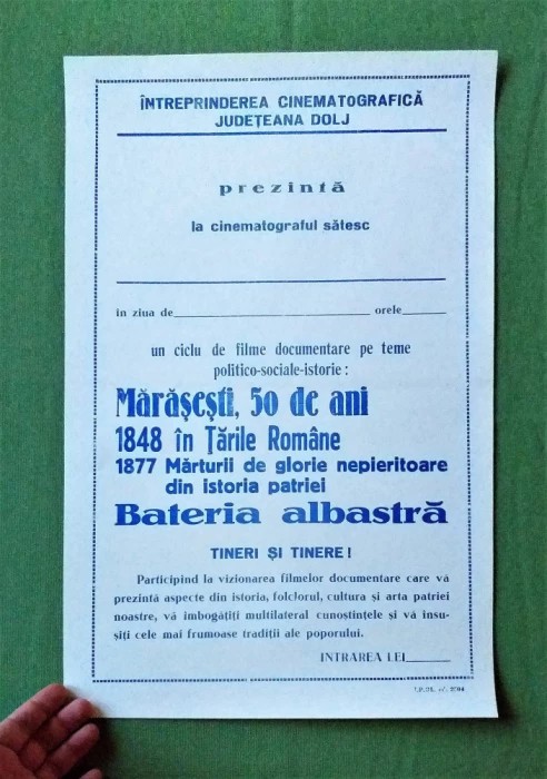 Afis vechi de cinematograf, afis documentare istorice perioada ...