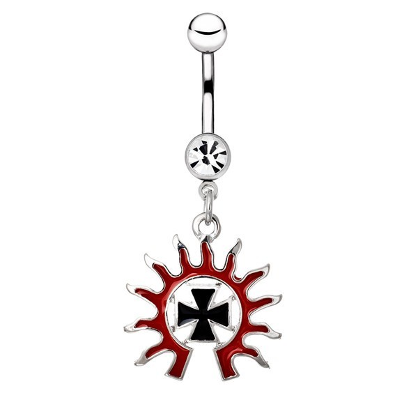 Piercing pentru buric din otel - cruce neagra intr-un contur cu raze ...