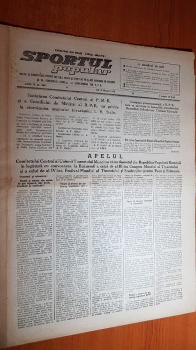 Ziar Sportul Popular, 19 Martie 1953, Iasi: Box, Tenis de Masa, Schi ...