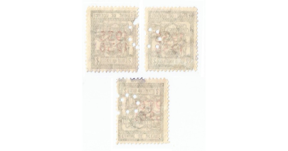 Romania, lot 33 cu 3 timbre fiscale cu perfin figurativ, obliterate ...