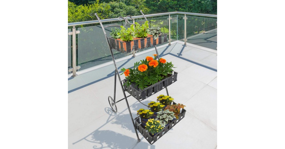 Outsunny Ghiveci de Gradina pe 3 Niveluri cu Roti, Argintiu,53 x 39 x ...