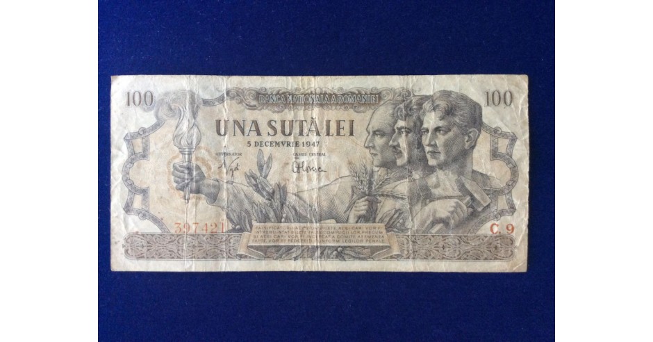 Bancnote Romania - 100 lei 1947 - 5 decembrie seria 397421(starea care se vede) | arhiva Okazii.ro