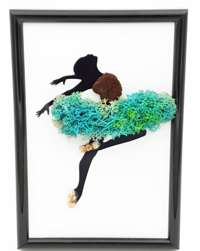 Mini tablou cu licheni naturali stabilizati Nordic Zen, Turquoise ...