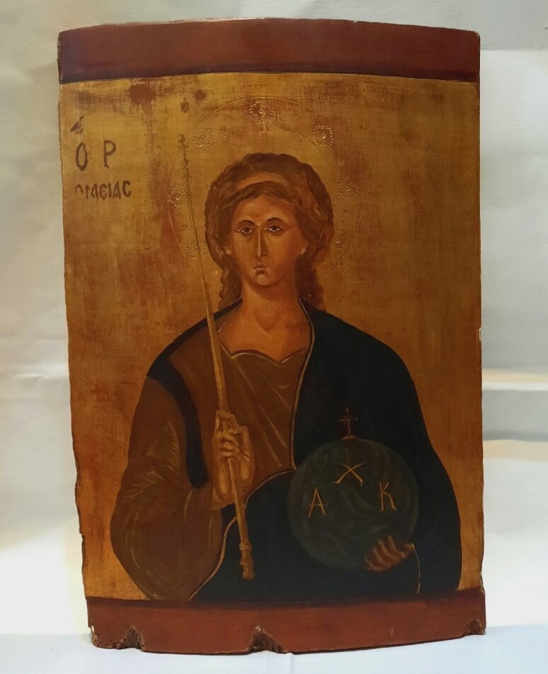 Icoana veche Greaca Bizantina "Sf. Arhanghel Mihail", 44.6cm x 30- 30 ...