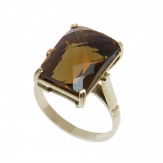 Inel din aur galben 18K, cuart fumuriu dreptunghiular fatetat | arhiva ...