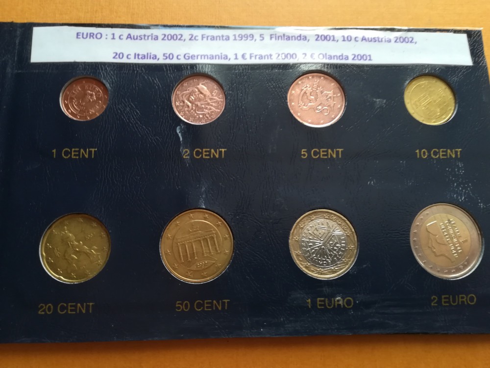 Monede euro=set 1cent-2 euro din 1999,2000, 2001, 2002, din UE (vezi ...