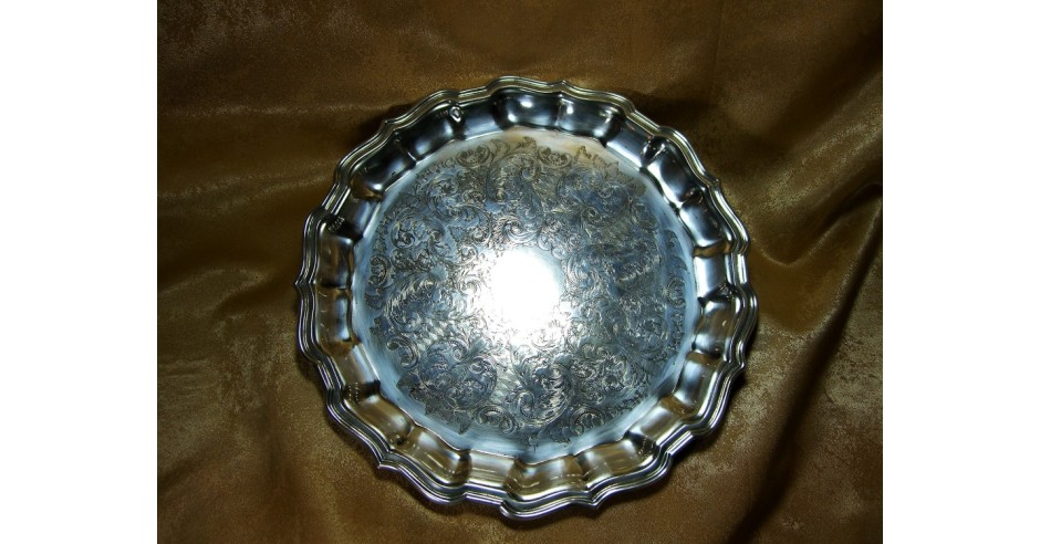 Tava placata argint stil Baroc Victorian, gravura florala, raritate ...