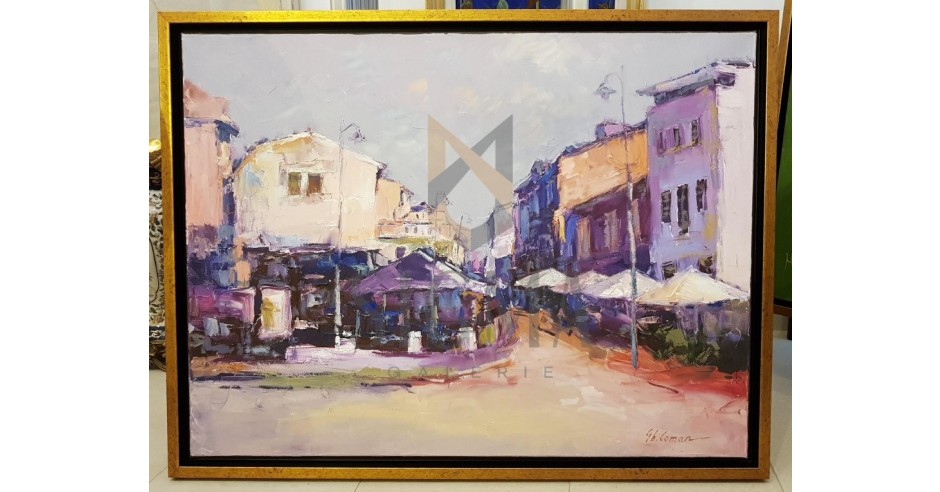 TABLOU, GHEORGHE COMAN "TERASE LANGA PIATA OVIDIU DIN CONSTANTA", U/P ...