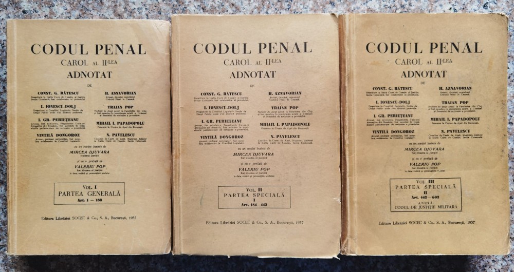 Codul Penal Carol Al Ii-lea Adnotat Vol.1-3 (coperti Original - Const.g ...